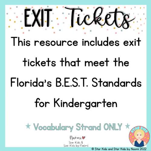 EXIT TICKETS | VOCABULARY - Florida's B.E.S.T. Standards | KINDERGARTEN