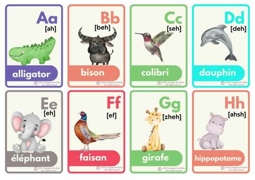 FRENCH ALPHABET flashcards with Watercolour Animals | Educational ...
