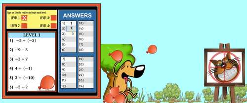 Adding & Subtracting Integers SELF-CHECKING DIGITAL BUNDLE | WATER BALLOONS