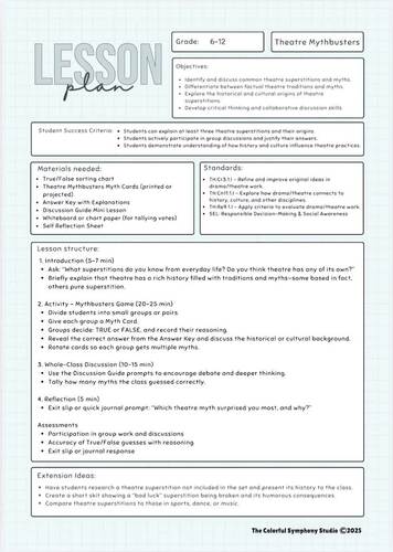 Theatre Mythbusters – True or False Theatre Superstitions & Myths Activity