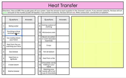 Heat transfer mystery puzzle by A Traveler Teacher | TPT