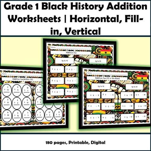 Grade 1 Black History Addition Math 20 Fact Fluency Place Value Logic ...