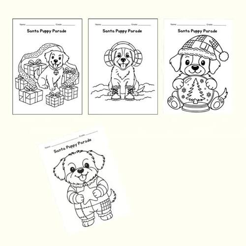 Santa Puppy Parade Coloring Pages – Christmas Dog Coloring Sheets for Kids