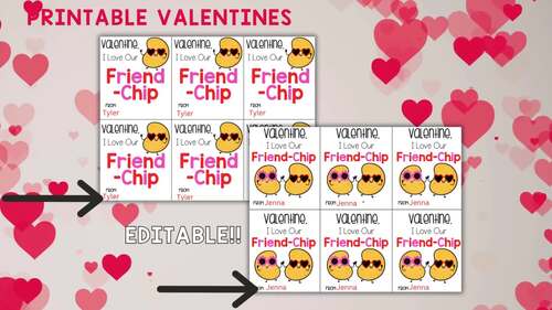 Editable Kids Valentine’s Day Cards | “Friend-Chip” Potato Chip Theme