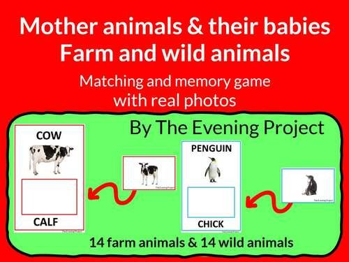 Mother animals & their babies Farm and wild animals /Matching & memory game
