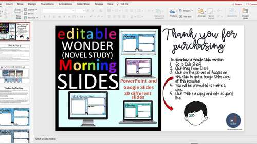 Digital Morning Slides Wonder Novel Study Themed by In Around the Middle