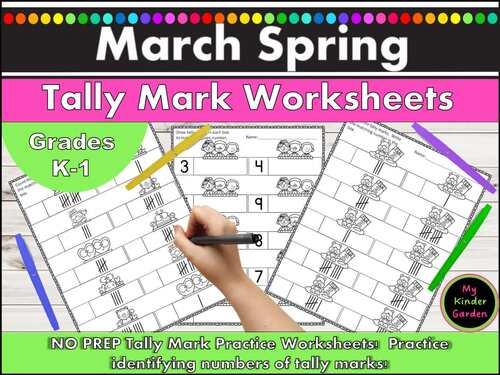 March Math Tally Mark Worksheets Count Draw Write Numbers 1-10 Kindergarten