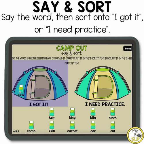Camping Articulation Say & Sort - Digital Speech Progress Monitoring