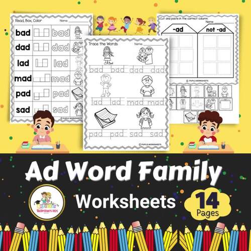 ad Word Family CVC Games/Centers and Worksheets I AD Word Family No ...