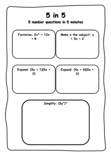 GCSE Maths Algebra Starter Questions Grades 4 - 7 by Worksheet Whisperer