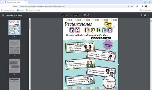 Declaraciones Yo Puedo Common Core Español | TPT