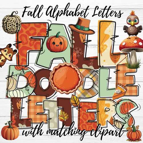 Fall Doodle Letters and Clipart PNG files, Fall Clip Art Bundle | TPT