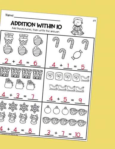 Christmas Picture Addition within 10 | Write the Equation Worksheets ...