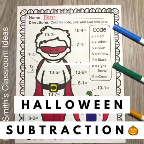 Halloween Color By Number Addition and Subtraction Bundle | TPT