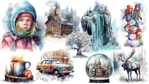 Watercolor Winter Clipart Set of 20 Files by ArtisticTimberStudio