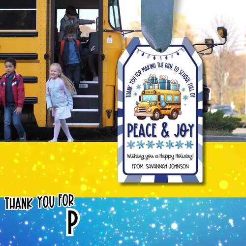 School Bus Driver Christmas Gift Tag Card, Busdriver Holiday Winter ...