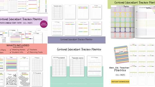 Printable General Education Teacher Planner - Muted Rainbow Stripe