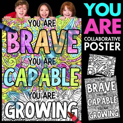 Positive Affirmations Self Talk SEL Collaborative Coloring Poster ...