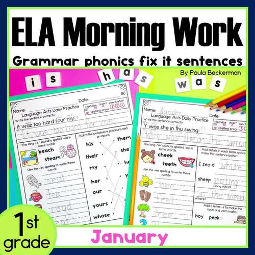 First Grade ELA Morning Work 1st Grade Spiral Review Grammar Phonics ...