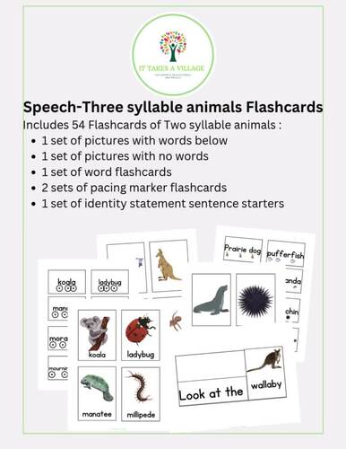 Speech-one, two and three syllable Animal Flashcards and pacing cards ...