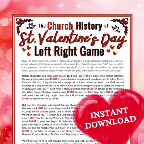 The Church History of St. Valentines Day Left Right Game: Group Activity