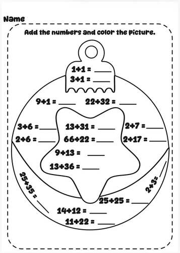 Christmas Addition and Coloring Worksheets,Christmas Math Activities,Math