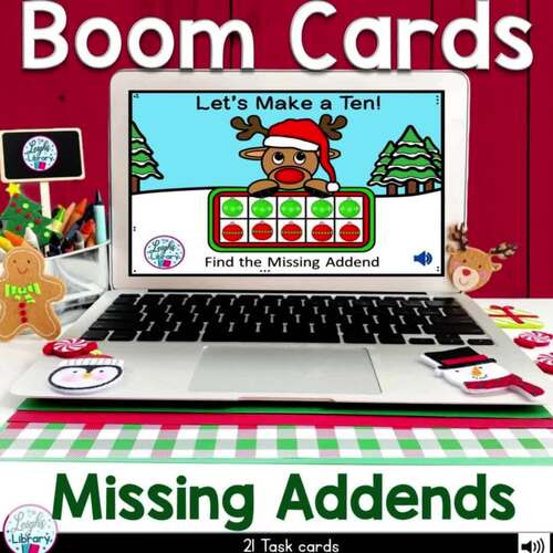Boom Cards™ Reindeer Missing Addends, Using Ten Frames to Add Within 10