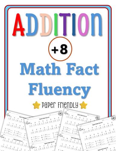 Math Fact Fluency +8 (Addition Timed Test) Half-Sheet | TPT