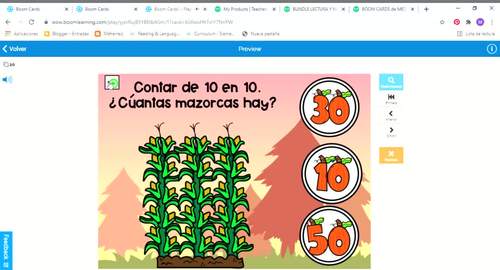 BOOM CARDS otoño: CONTAR de 10 en 10 | Digital Math Game in Spanish