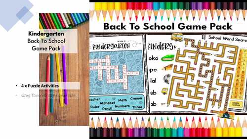 Kindergarten Back To School Games (Maze, Word Scramble, Crossword, Word ...