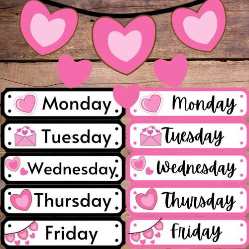 Valentine's Day of the Week Cards for Visual Learners Classroom Decor ...