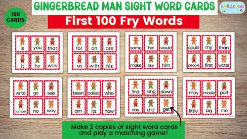 Gingerbread Man Sight Word Cards, Sight Word Flash Cards, First 100 Fry ...