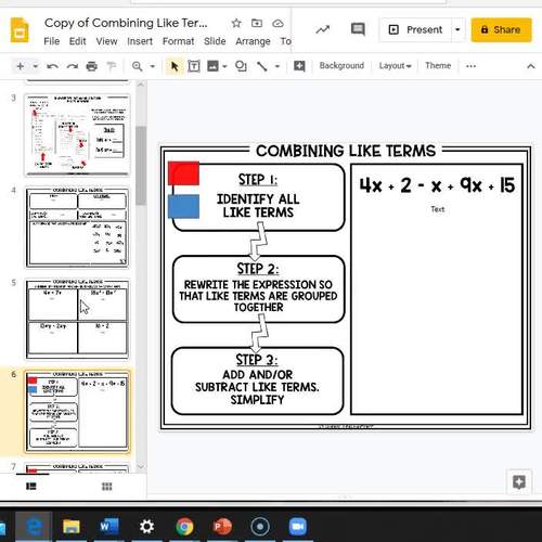 Combining Like Terms Digital Interactive Notebook Pages for Google Drive™