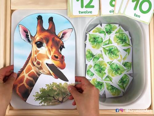 Feed the Giraffe Flisat Insert Template: Count to 12 Grassland Wildlife ...