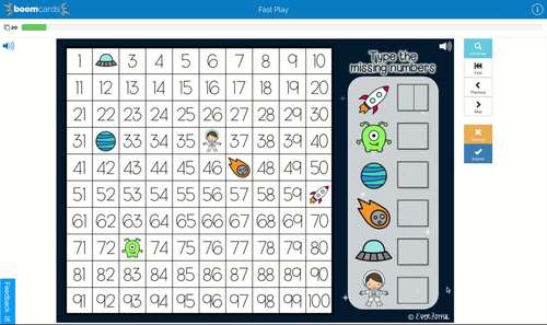 100 Chart Missing Numbers Boom Cards™ (Space Theme) by Ever Joyful