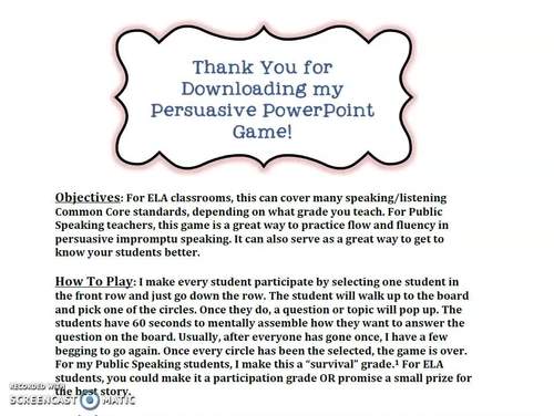 Persuasive PowerPoint Game by So To Speak | TPT