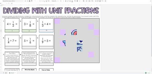 Dividing with Unit Fractions Digital Mystery Puzzle Pixel Art| 5.NF.7