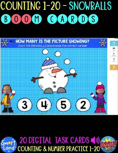 Counting and Number practice 1-20 digital cards | Snowballs | TPT