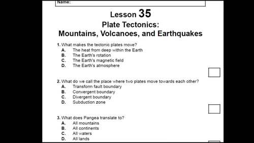Earth Science Reading Supplementary Questions Plate Tectonics and Rock ...