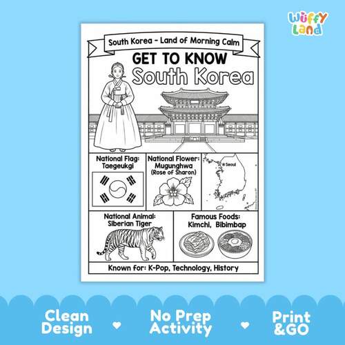 South Korea Country Study Coloring Page | Geography & Culture Activity ...