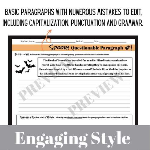 Spooky Questionable Paragraphs for Student Editing! by The Literary ...