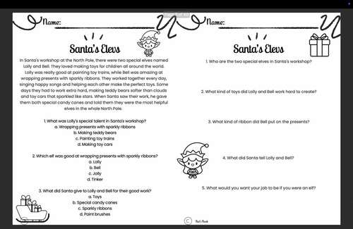 Christmas Reading Comprehension Passages | Grade 2 Holiday Literacy ...