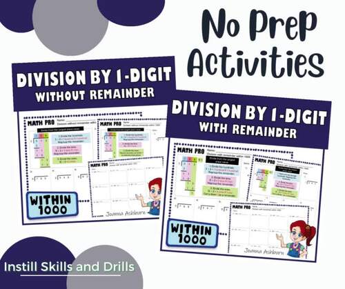Long Division 3 Digit by 1 Digit with and without Remainder Practice ...