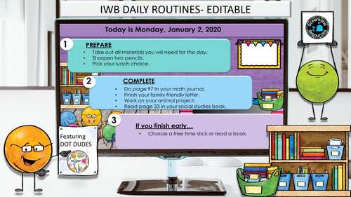 Editable Timetable for IWB- Dot Dudes Set 2 by Oceanview Resources