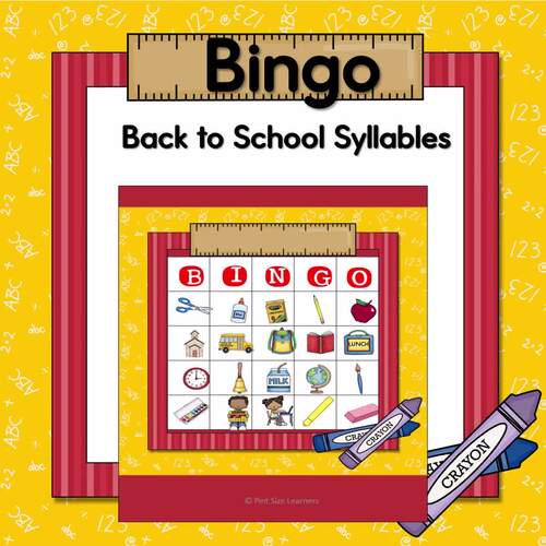 Back to School Themed Bingo Syllables 30 Cards by Pint Size Learners
