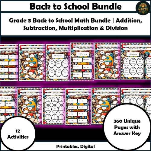 Grade 3 Back to School Bundle | Addition, Subtraction, Multiplication ...
