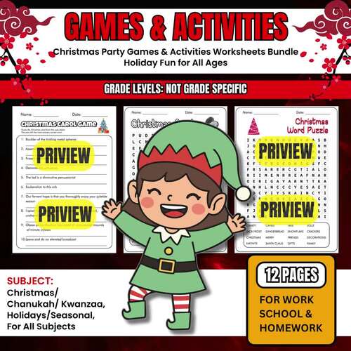 Christmas Party Games & Activities Worksheets Bundle - Holiday Fun for ...