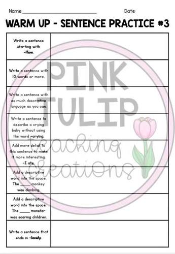 Writing Activity - Sentence Practice by Pink Tulip Teaching Creations