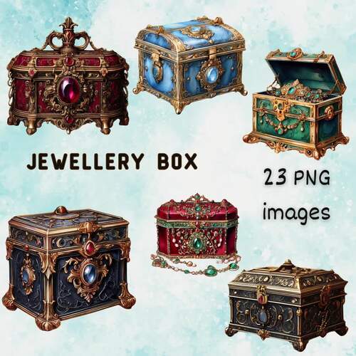 Vintage Jewellery Box Clip Art Bundle, Watercolor Jewellery Box ...