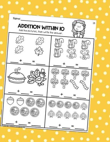 Thanksgiving Picture Addition Within 10 Worksheets Count &Add Solve the ...